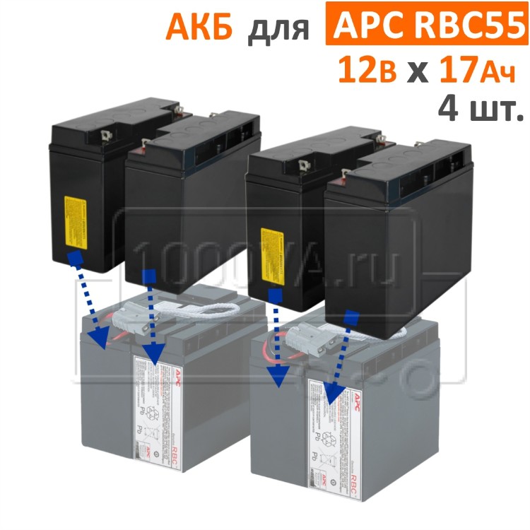 Купить комплект аккумуляторов для APC RBC55 по выгодной цене - www.1000va.ru